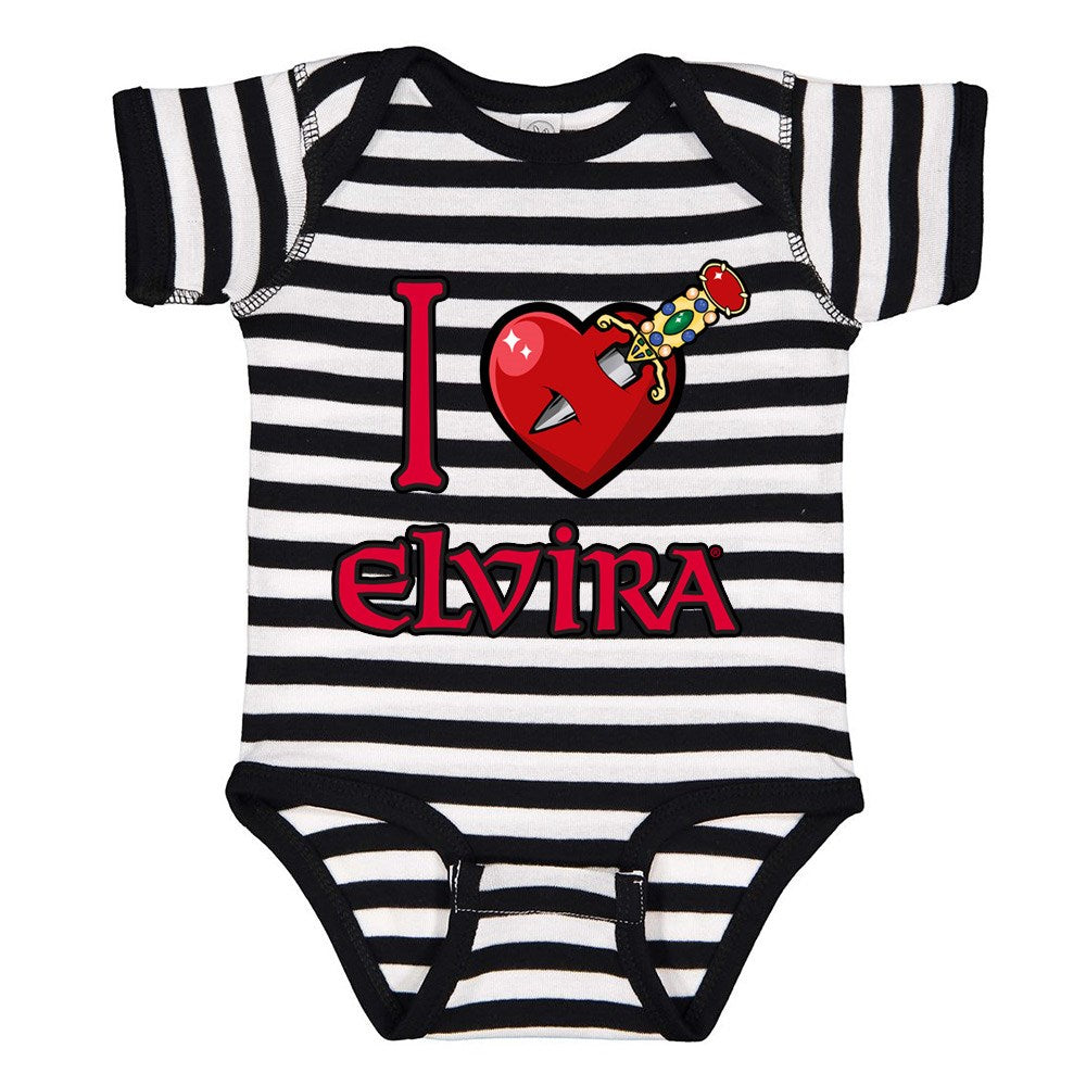 Elvira I Heart Elvira Dagger Striped Onesie – Elviras Bootique
